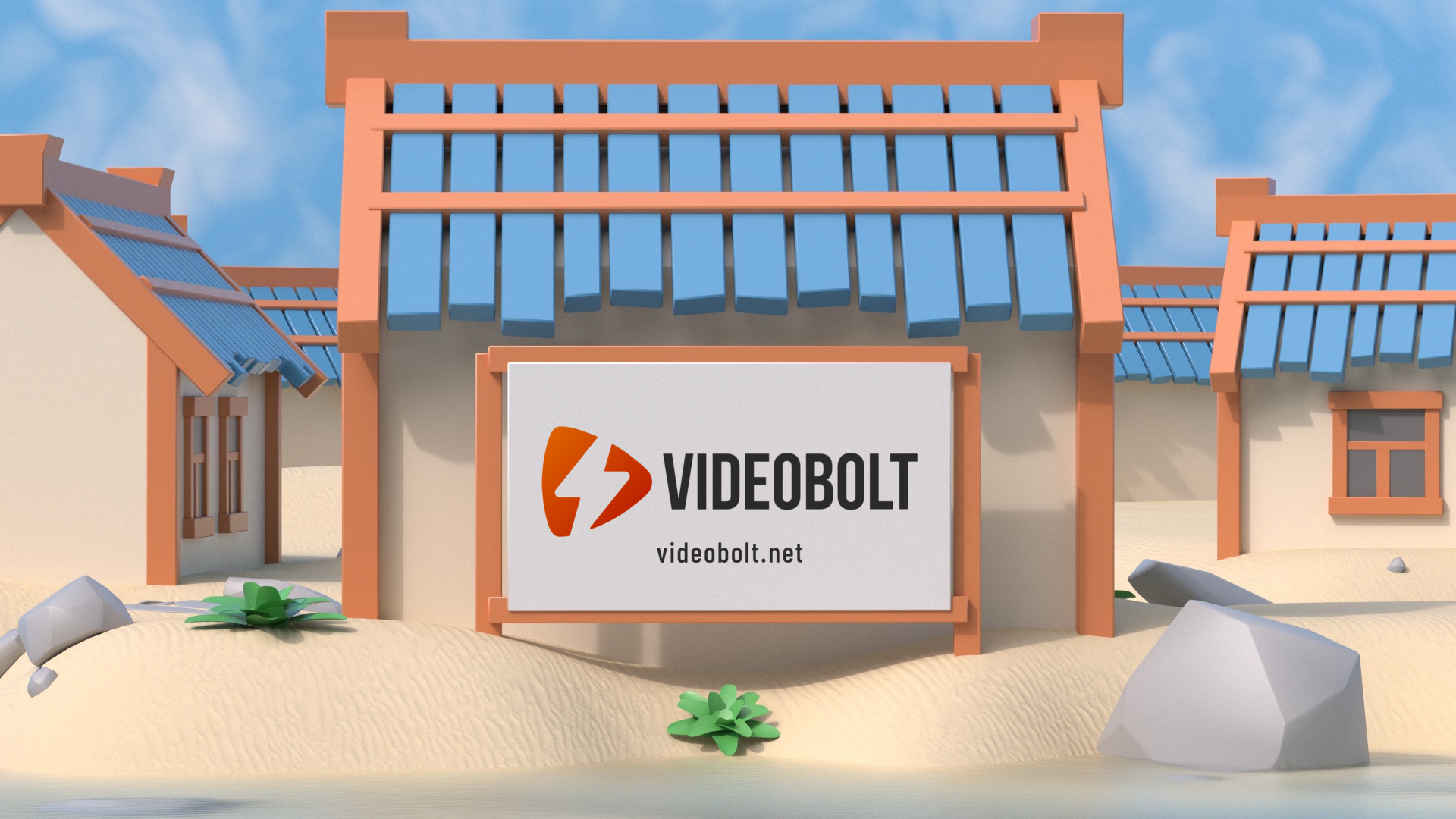 Low Poly Island Logo - 3D Village Intro